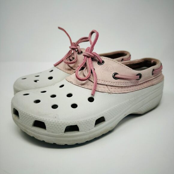 CROCS | Shoes | Crocs Islander Womens 7 Pink Leather Pitcrew Sport Boat ...